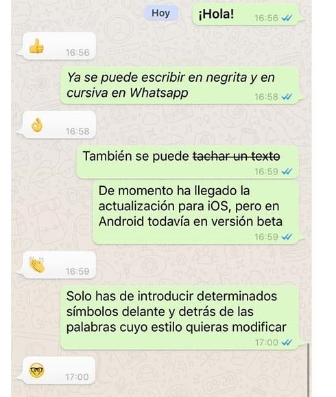 Whatsapp ya permite negrita, cursivas y tachados | El Diario Vasco