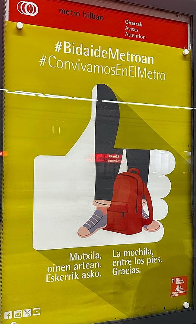 El aviso del metro de Bilbao a los viajeros que llevan mochilas y que ...