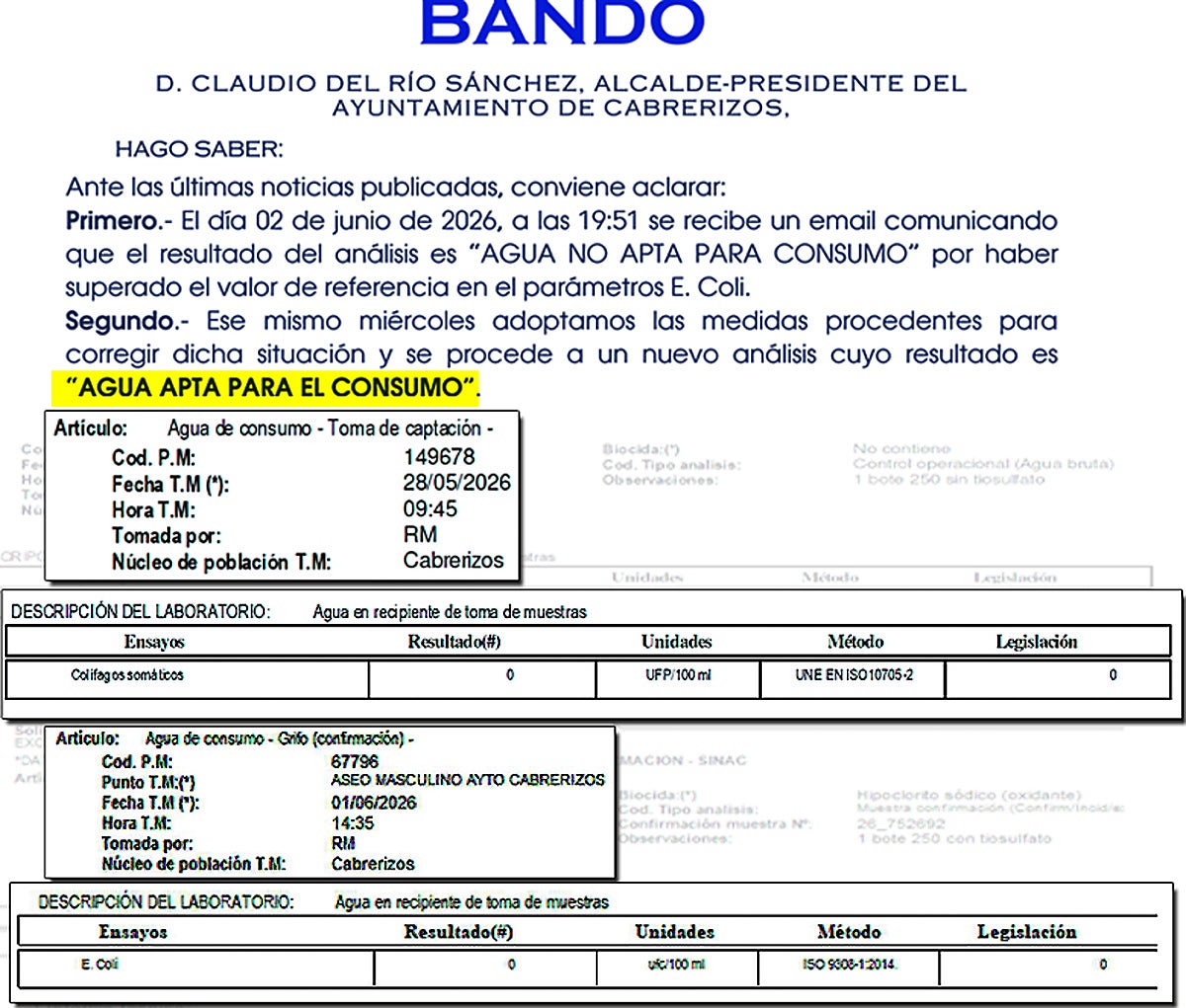 Cabrerizos publica un bando para probar la potabilidad del agua y el ...