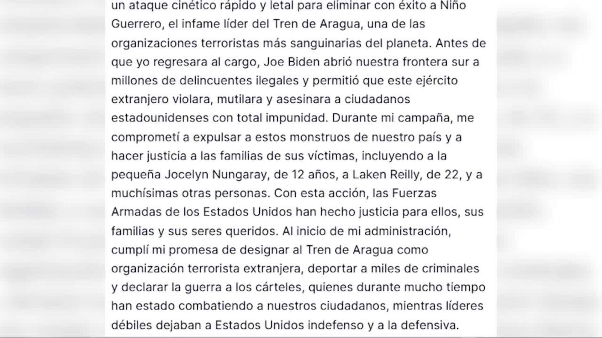 Trump asegura haber eliminado al 'Niño Guerrero', líder de la banda ...